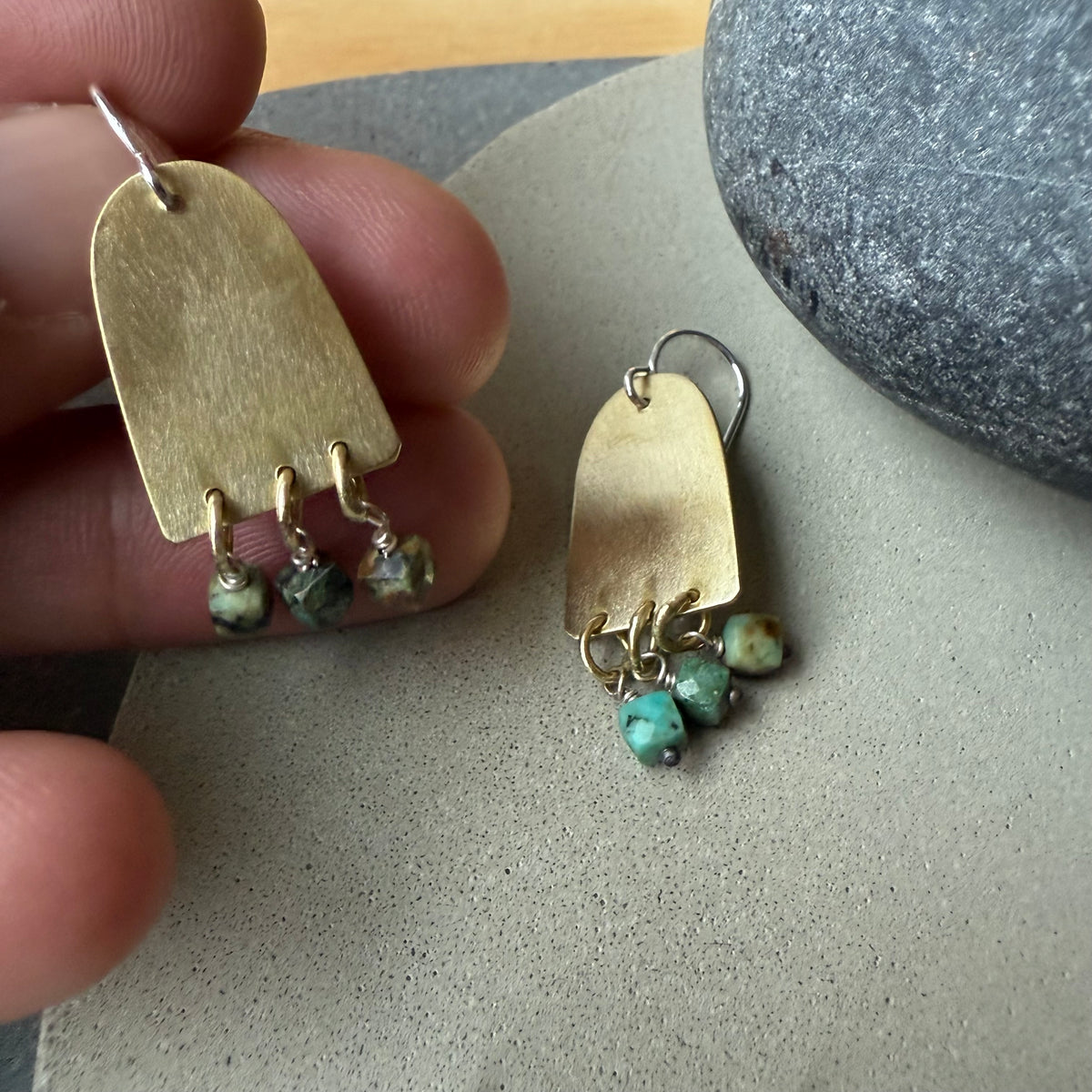 Flat Arch and Stone Brass Earrings by Eric Silva – Upstate MN