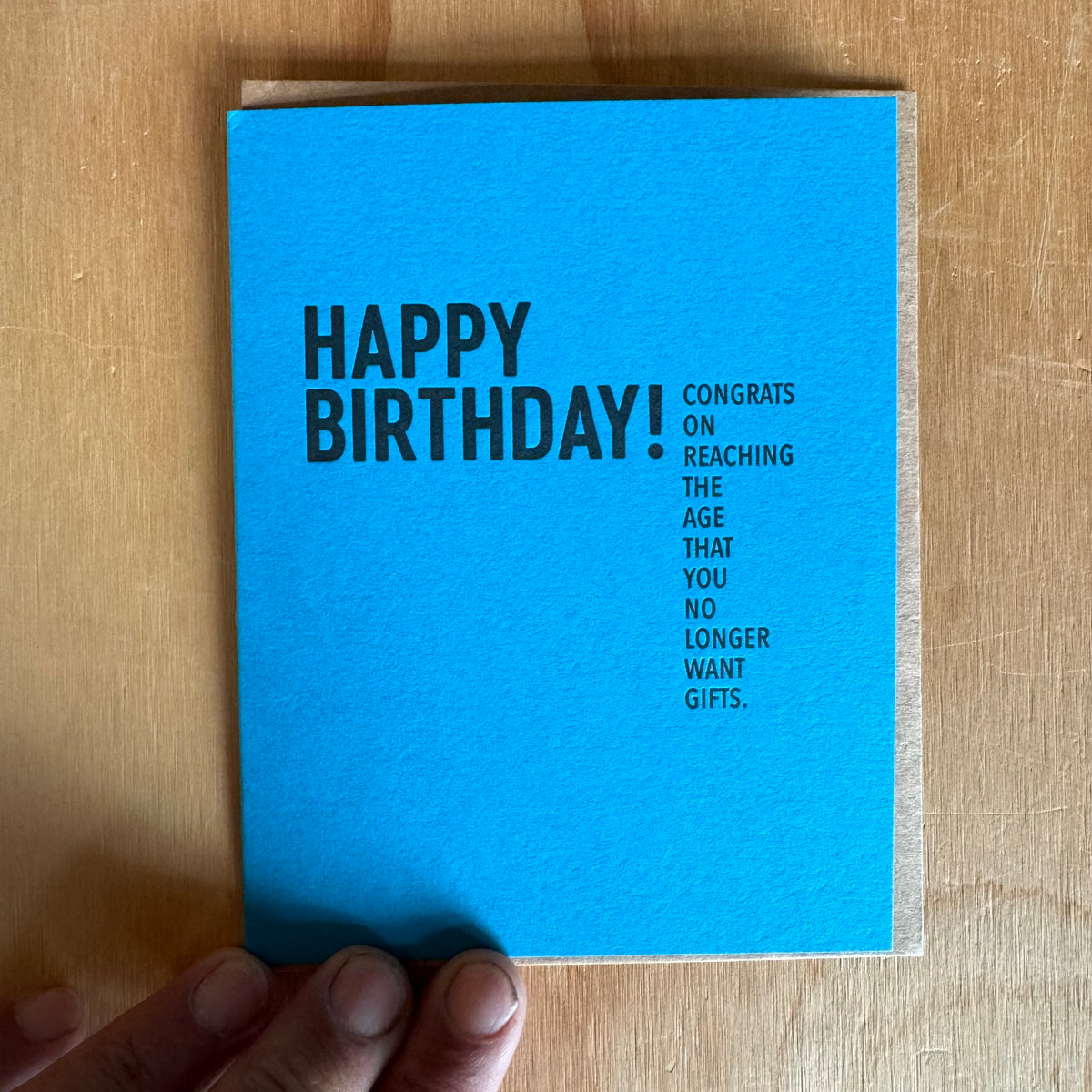 No Gifts Letterpress Birthday Card by Sapling Press – Upstate MN